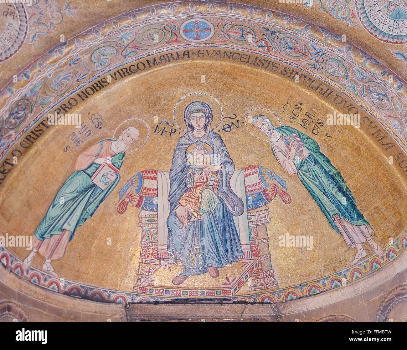 fine arts,religious art,mosaic,enthroned Madonna with the infant Jesus ...