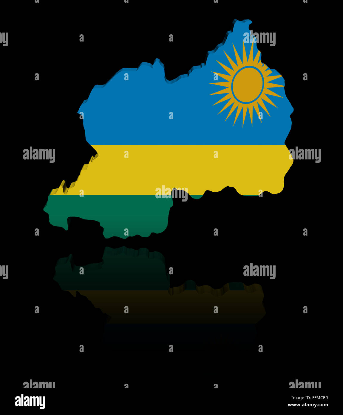 Rwanda map flag with reflection illustration Stock Photo - Alamy