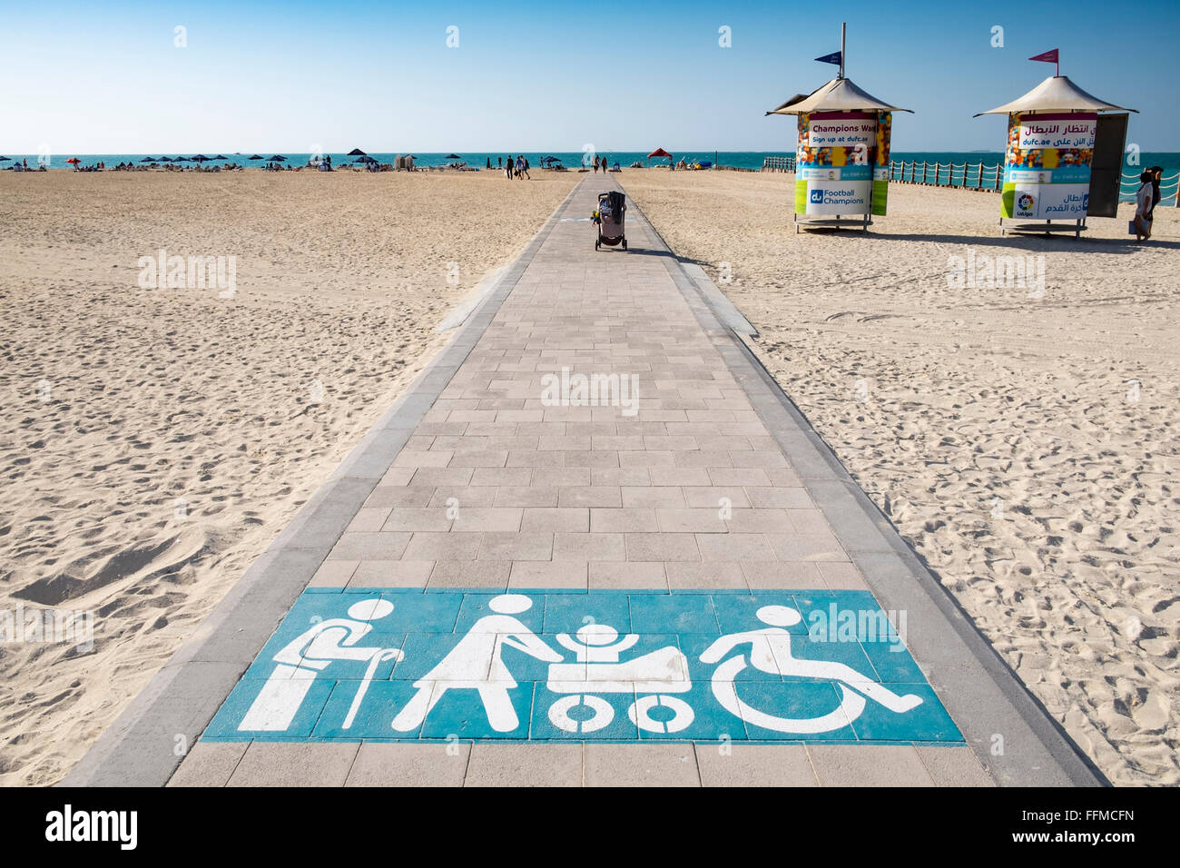Disabled access ramp onto public swimming beach in Dubai United Arab ...
