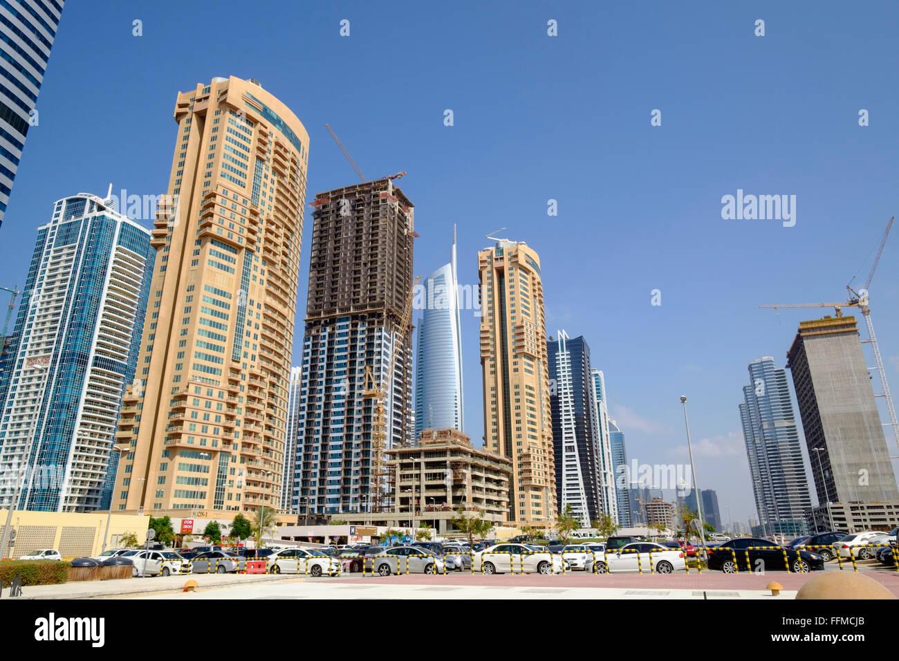 Daytime skyline view of modern high-rise office and apartment buildings ...