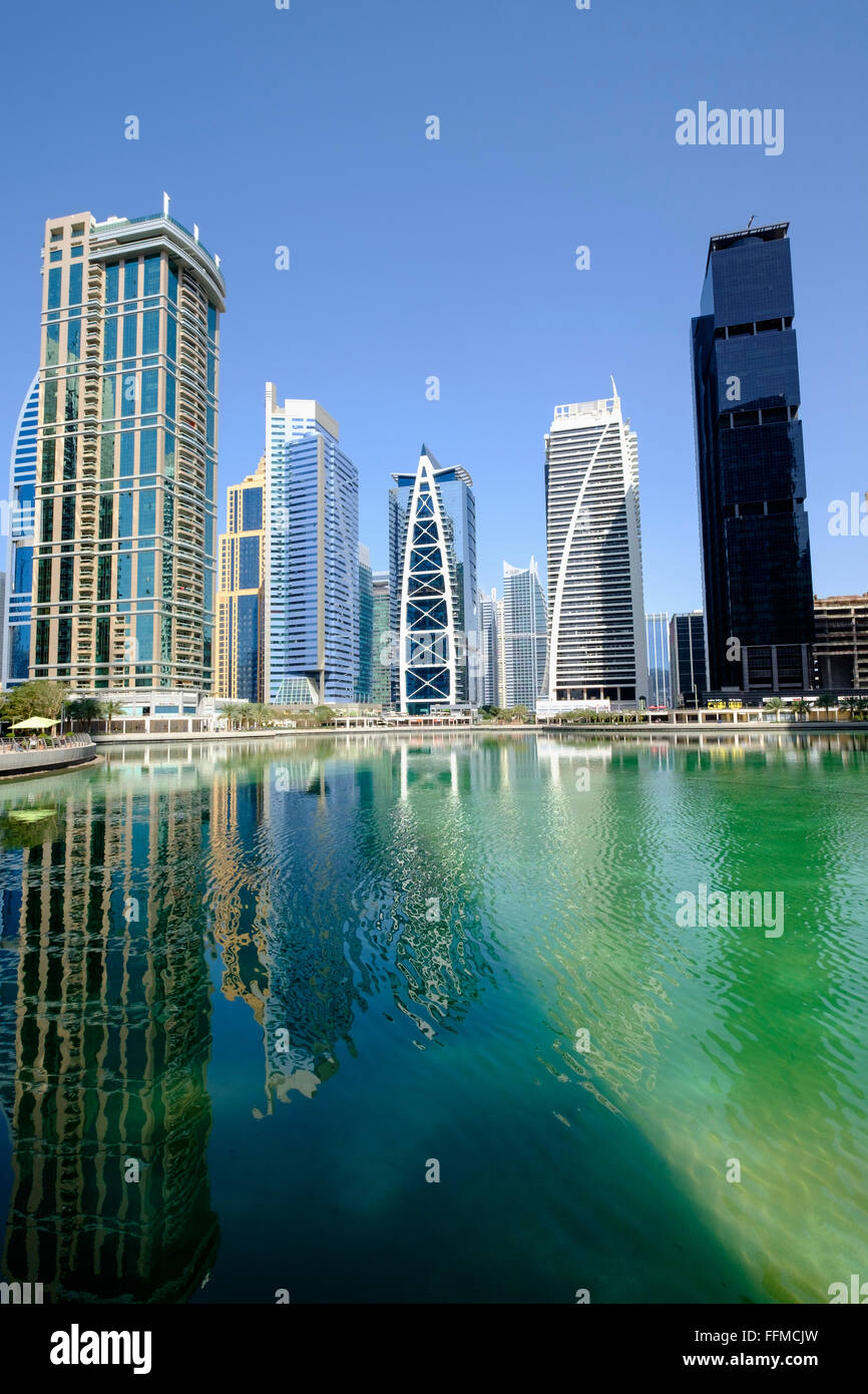 Daytime skyline view of modern high-rise office and apartment buildings ...