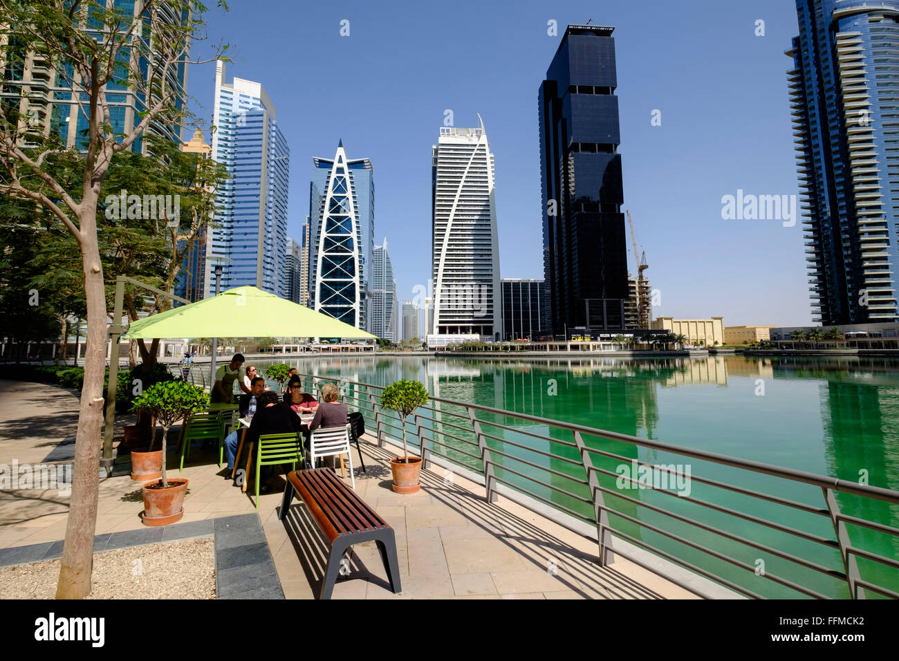 Daytime skyline view of modern high-rise office and apartment buildings ...