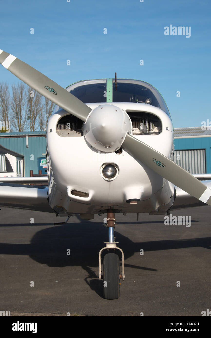 Piper Pa-28-161 Cherokee Warrior II light aircraft head on view showing ...