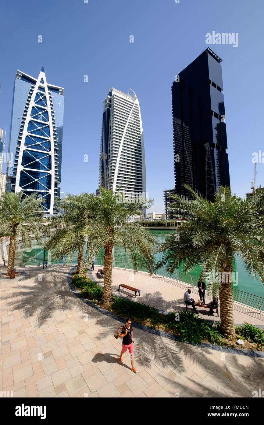 Daytime skyline view of modern high-rise office and apartment buildings ...