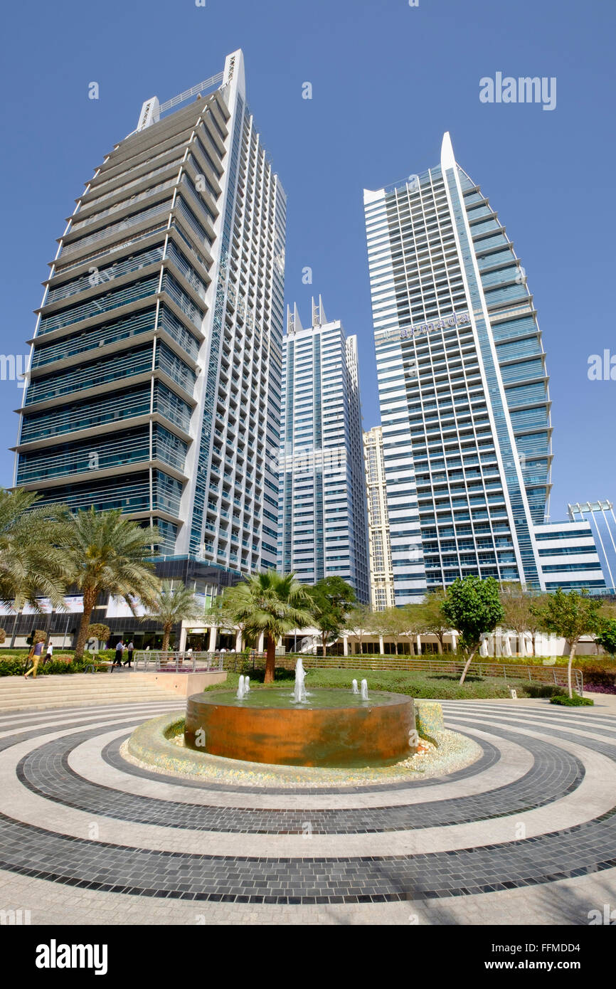 Daytime skyline view of modern high-rise office and apartment buildings ...