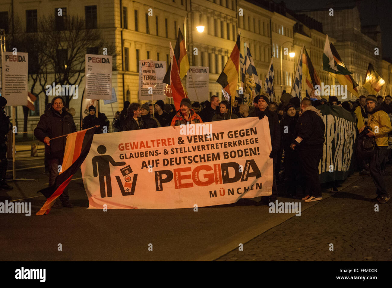 Munich, Germany. 15th Feb, 2016. Pegida main banner at the ...