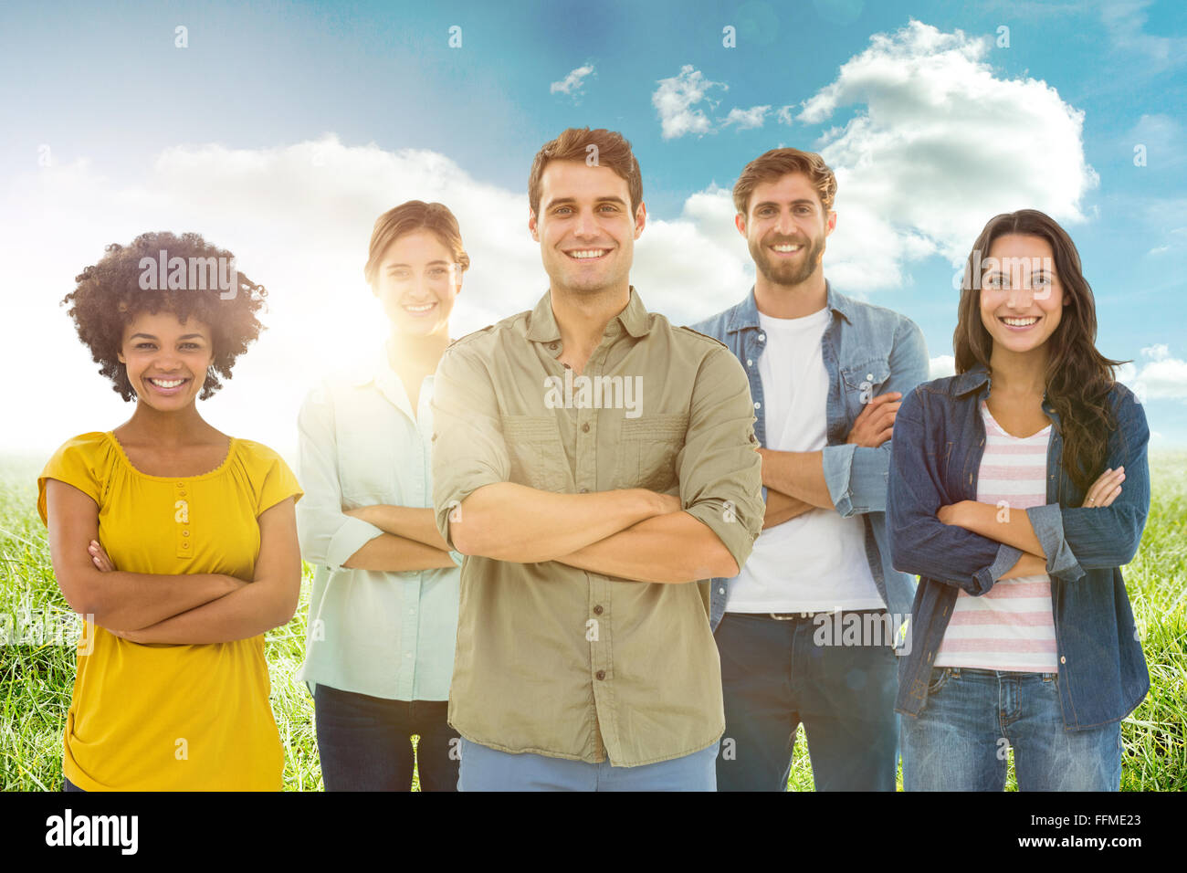 Composite image of group portrait of happy young colleagues Stock Photo ...