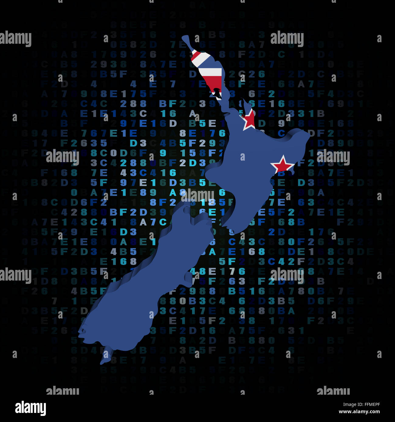 New Zealand map flag on hex code illustration Stock Photo - Alamy