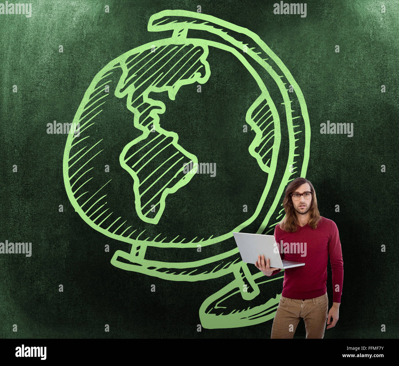 Composite image of portrait of creative businessman holding laptop ...