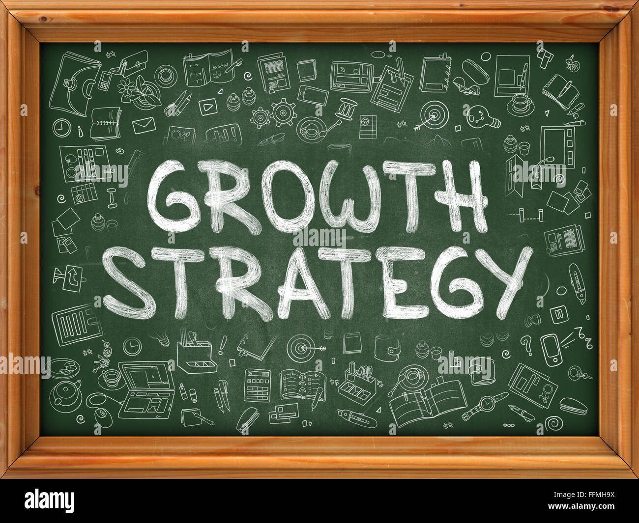 Green Chalkboard with Hand Drawn Growth Strategy Stock Photo - Alamy