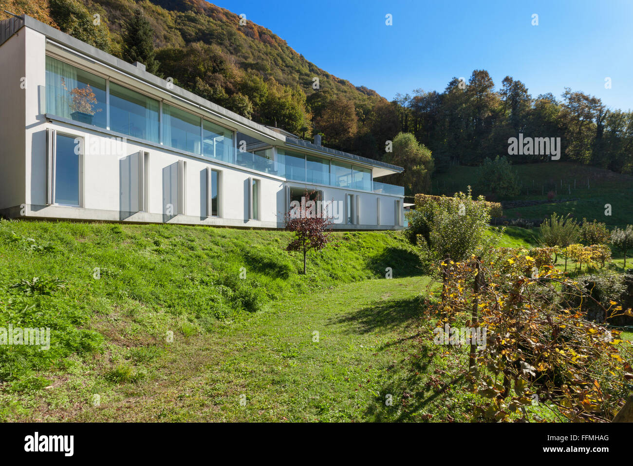 Architecture, modern house view from the garden Stock Photo - Alamy