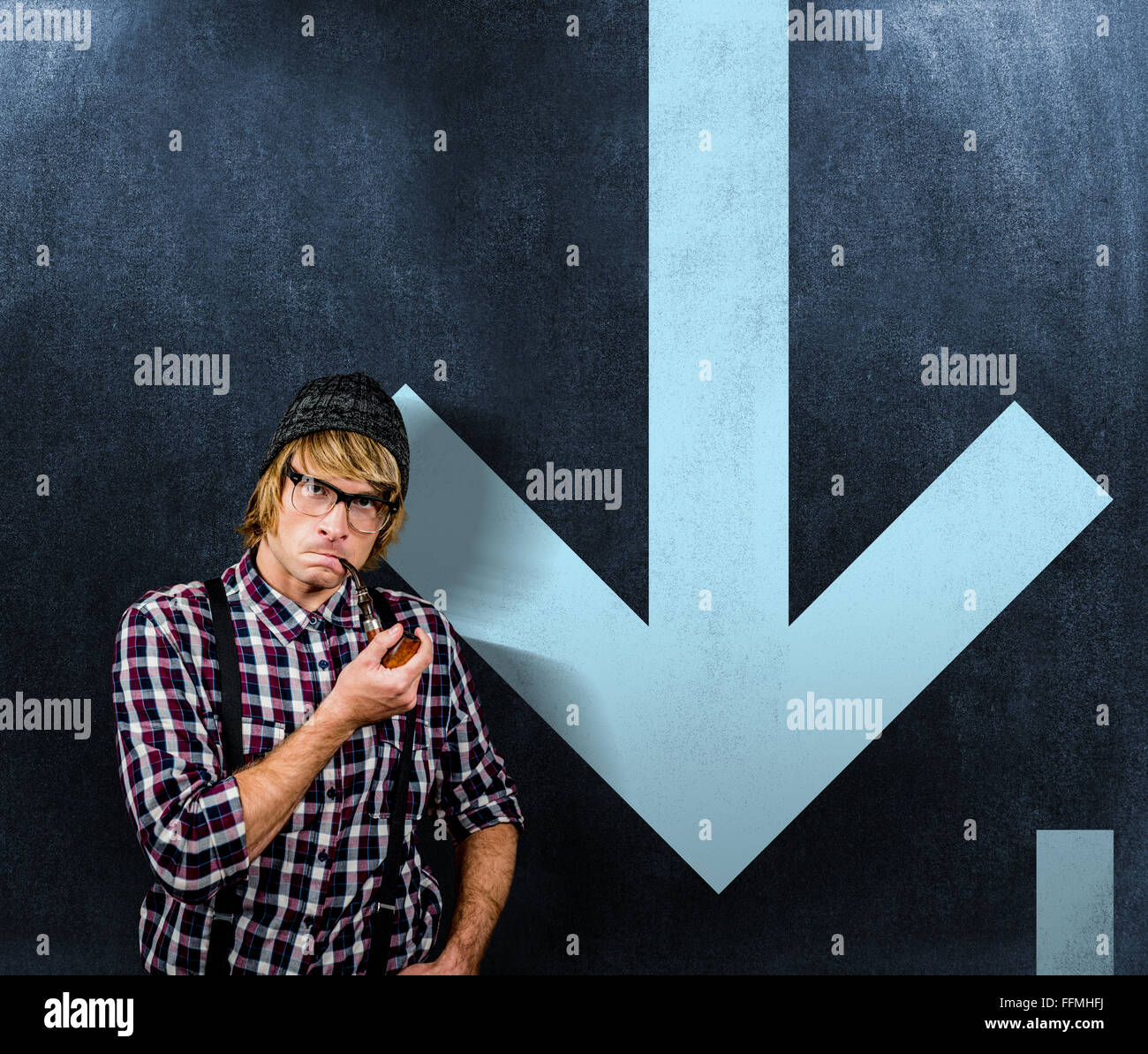 Composite image of serious blond hipster smoking a pipe Stock Photo - Alamy