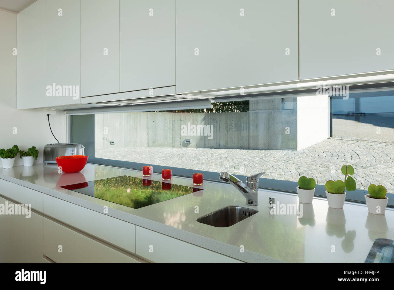 Interior of a modern house, stove top of the domestic kitchen Stock ...