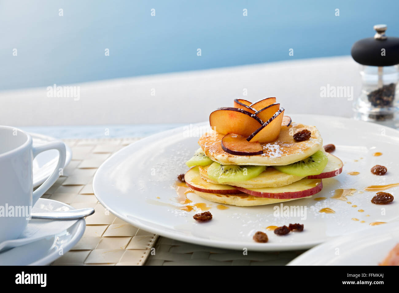 Morning Breakfast outdoor - fresh fruit salad Stock Photo - Alamy