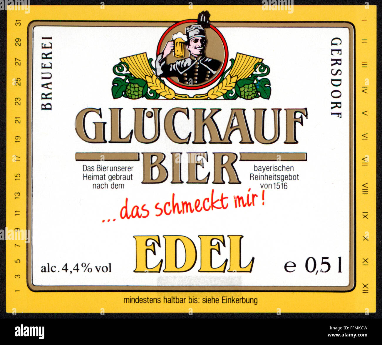 alcohol, beer, Glueckauf brewery, label, "Edel", Gersdorf, early 1990s ...