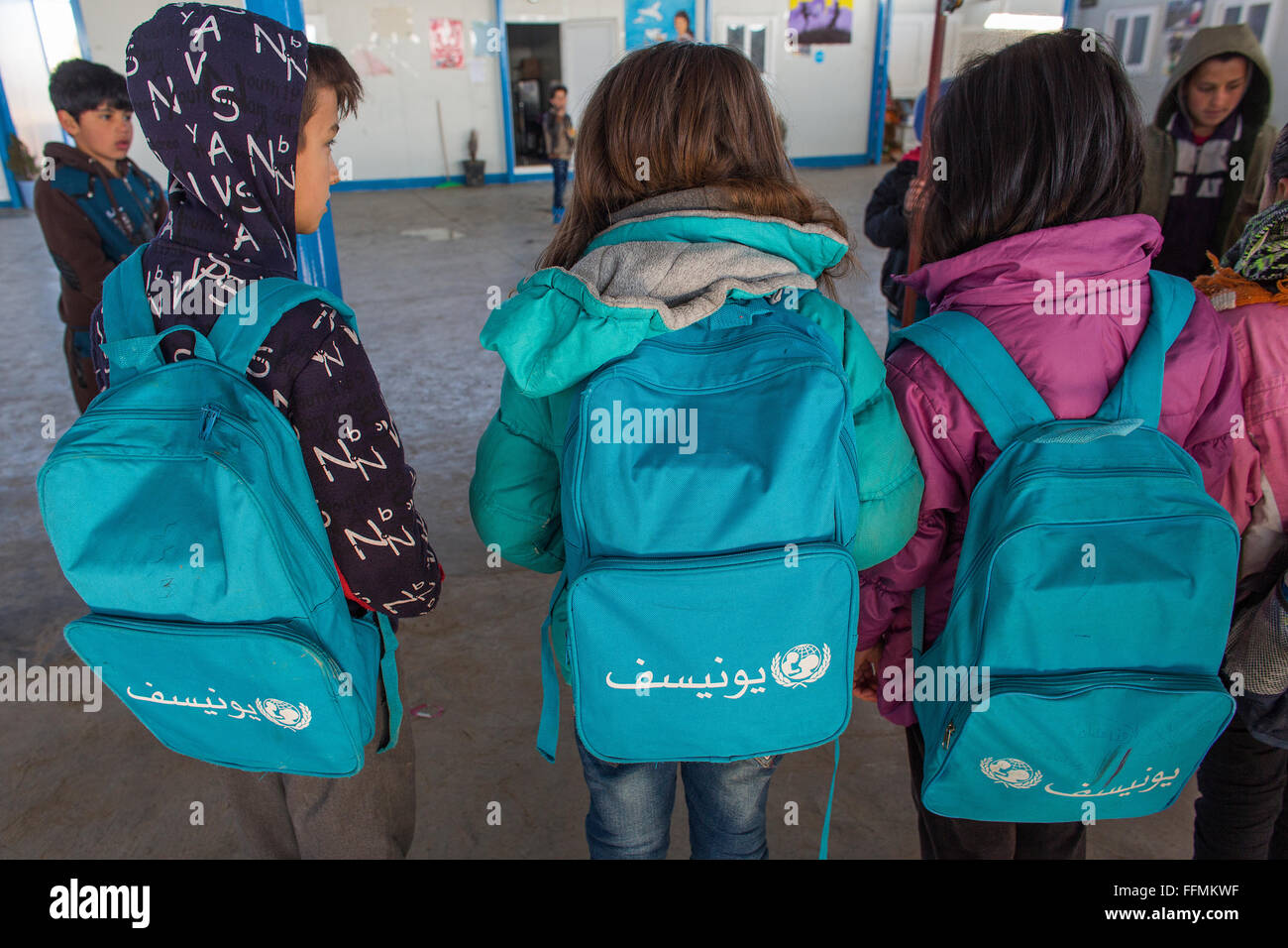 Refugee kids backpack hi-res stock photography and images - Alamy