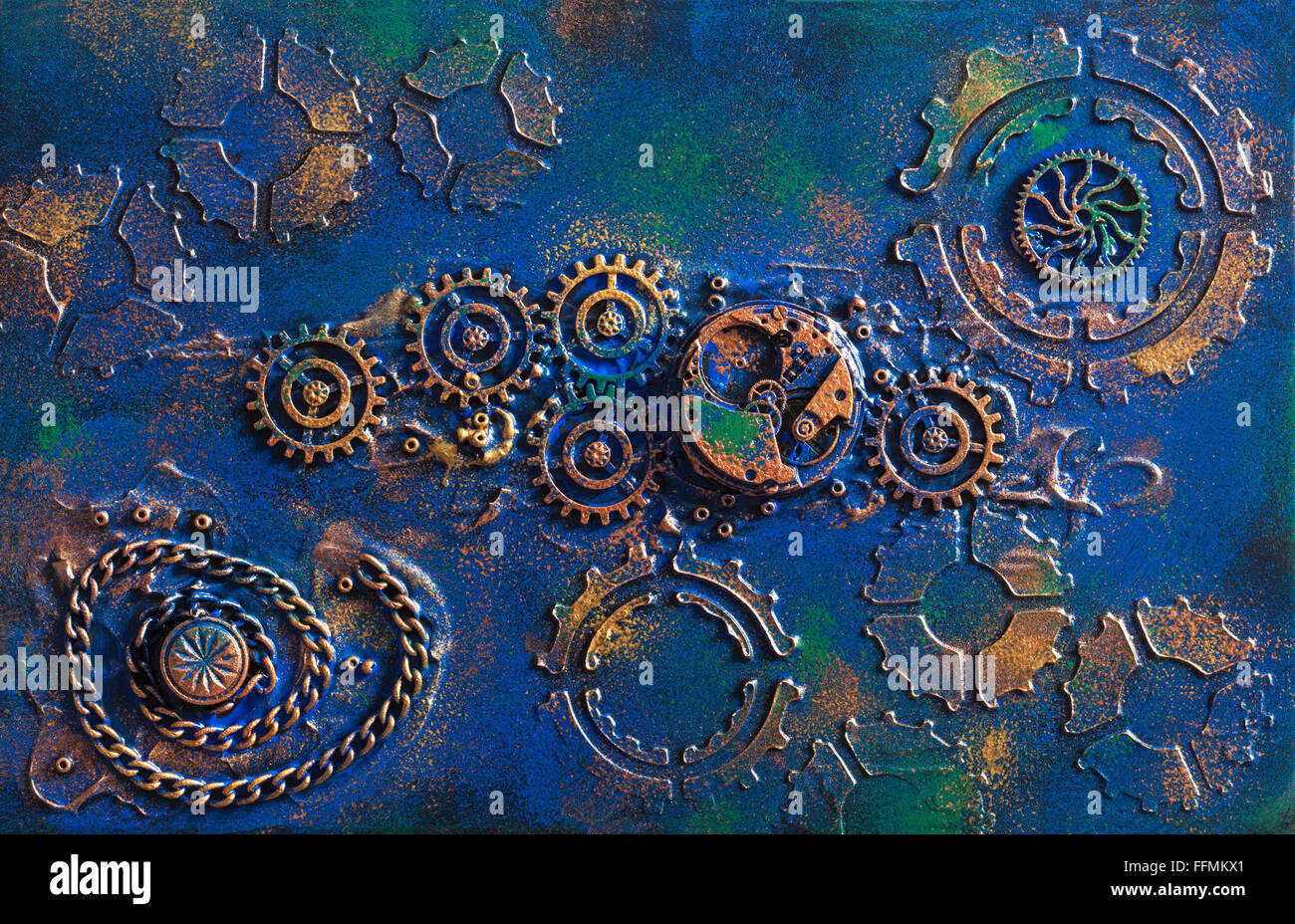 handmade steampunk background mechanical cogs wheels clockwork Stock ...