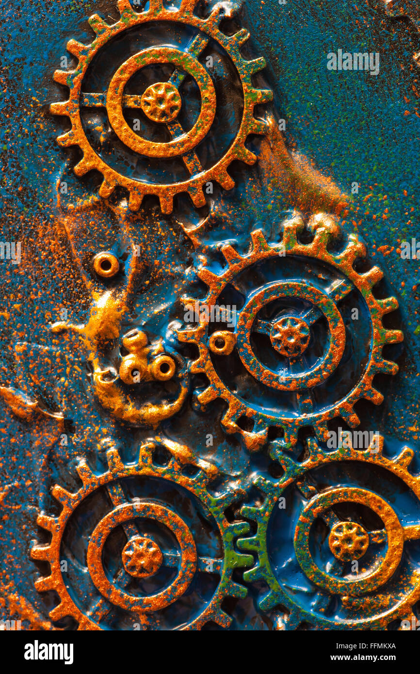 handmade steampunk background mechanical cogs wheels Stock Photo - Alamy