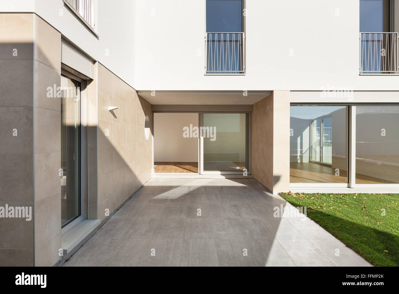 Exterior of a modern building, view from the patio Stock Photo - Alamy