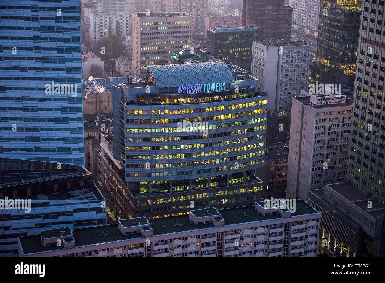 Warsaw Towers office building seen from Palace of Culture and Science ...