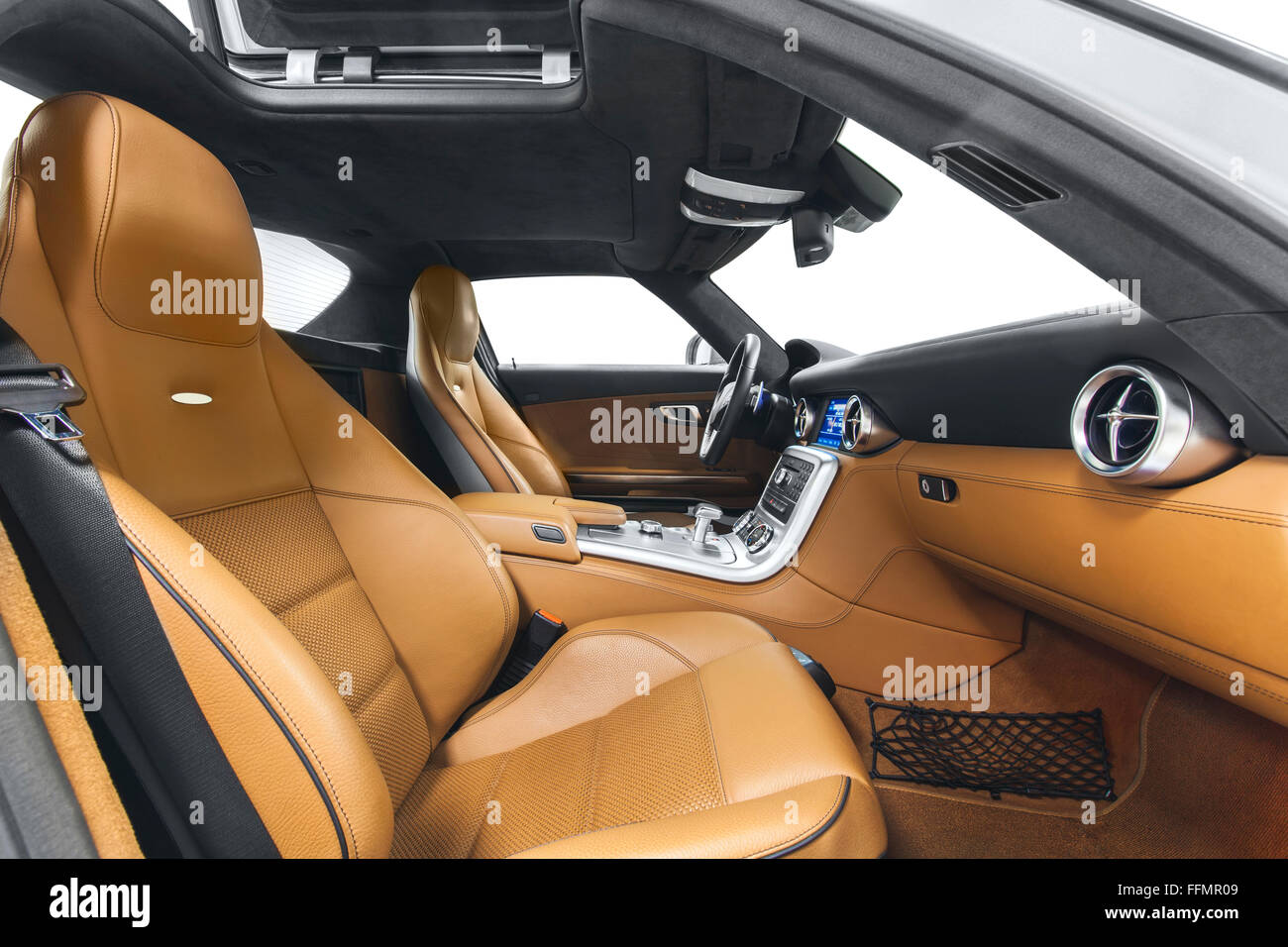 Car interior luxury. Comfortable modern salon. Cleaning and detailing ...