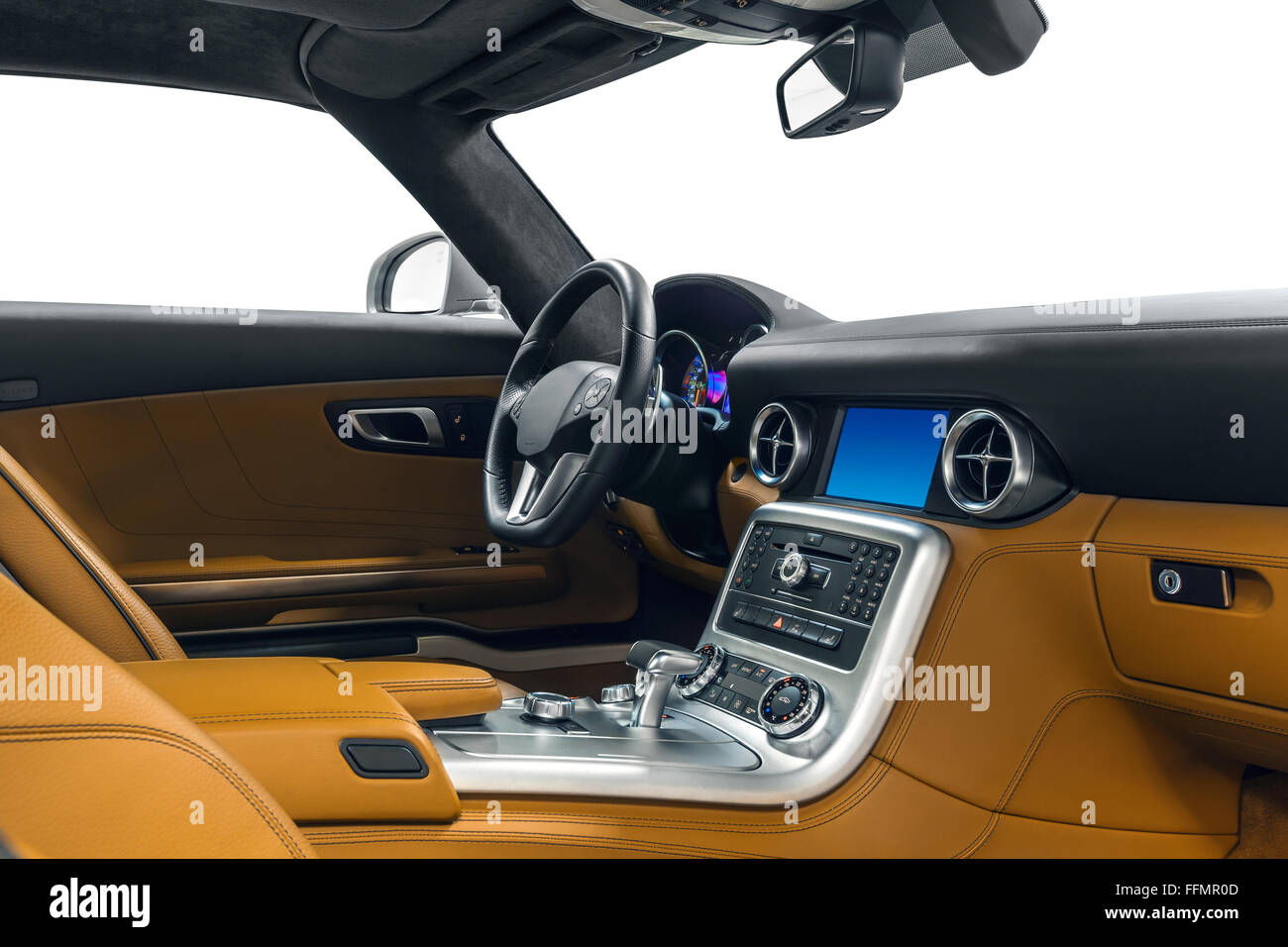 Car interior luxury. Comfortable modern salon. Cleaning and detailing ...
