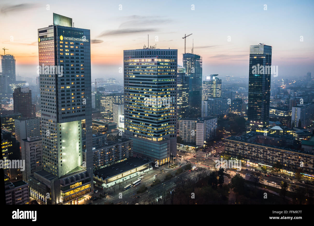 From left: InterContinental Hotel, Warsaw Financial Center, Spektrum ...