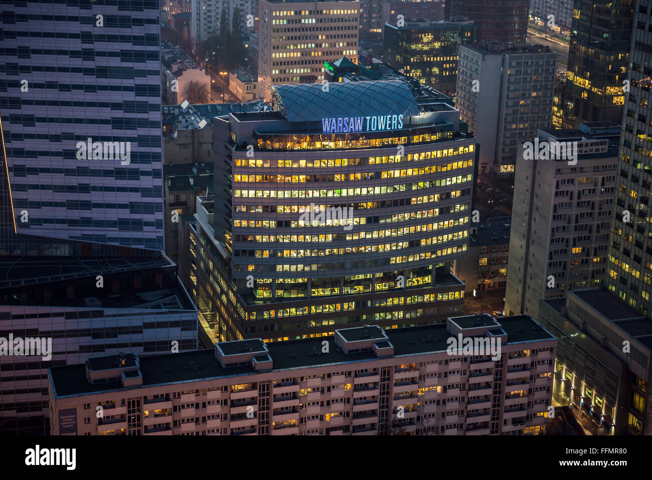 Warsaw Towers office building seen from Palace of Culture and Science ...