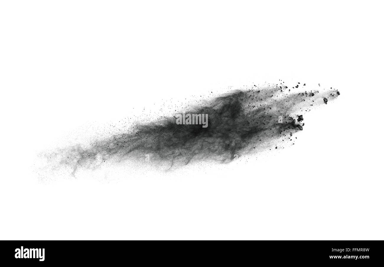 Black powder explosion isolated on white background Stock Photo - Alamy