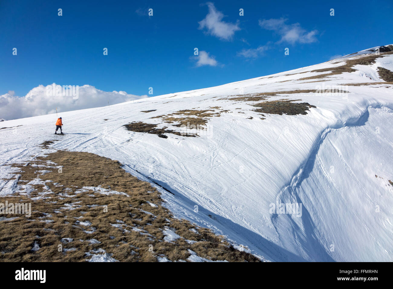 Female walker hiker in Pyrenees mountains in clouds Stock Photo - Alamy