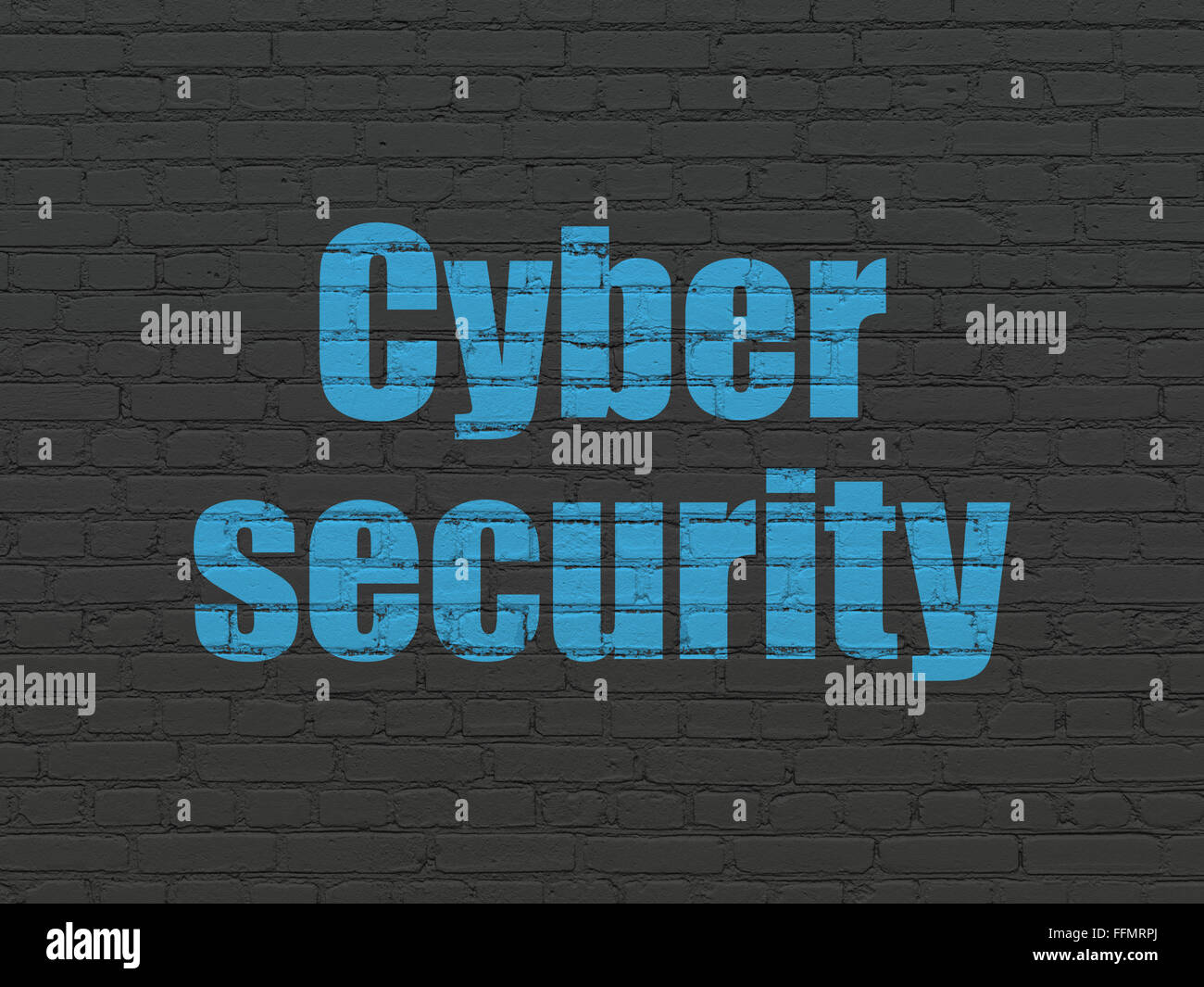 Privacy concept: Painted blue text Cyber Security on Black Brick wall ...