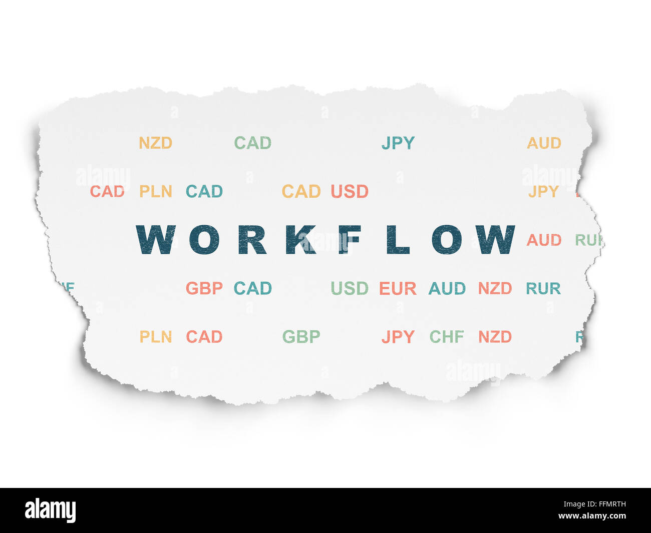 Business concept: Painted blue text Workflow on Torn Paper background with Currency Stock Photo ...
