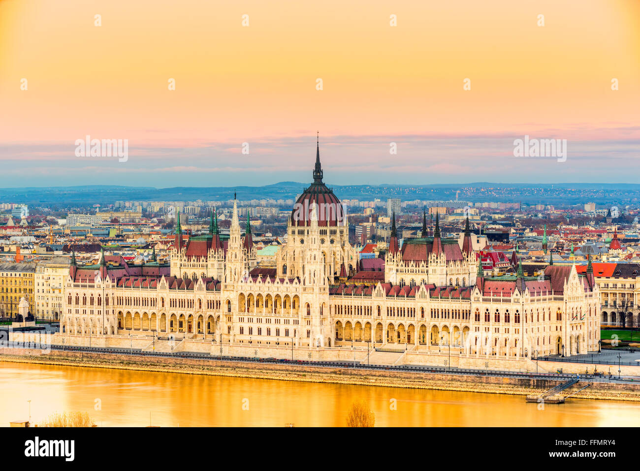 View of Budapest parliament at sunset, Hungary Stock Photo - Alamy