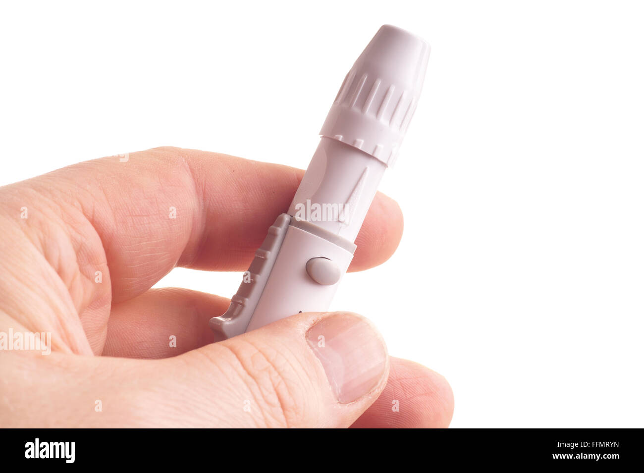 Hand holding lancing for blood glucose test, isolated on white Stock ...