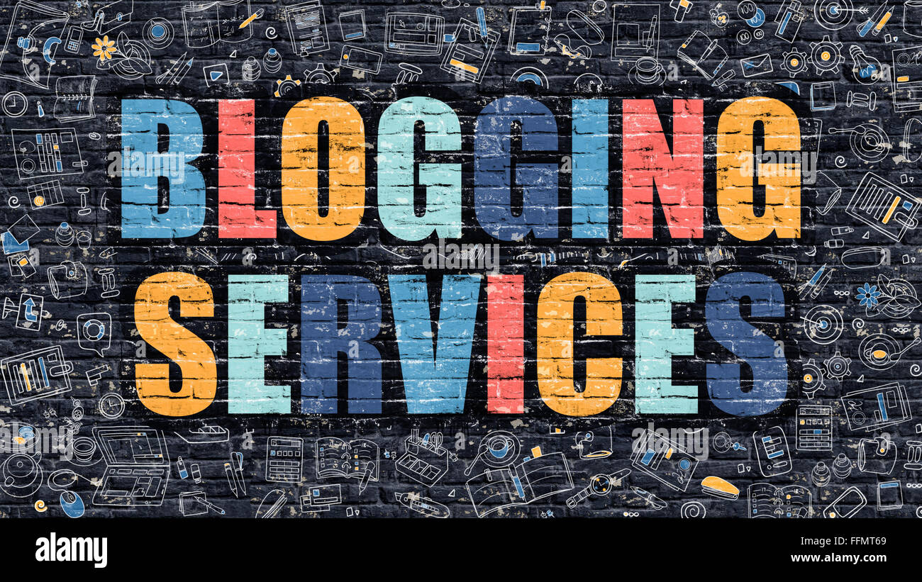 Blogging Services Concept. Multicolor on Dark Brickwall Stock Photo - Alamy