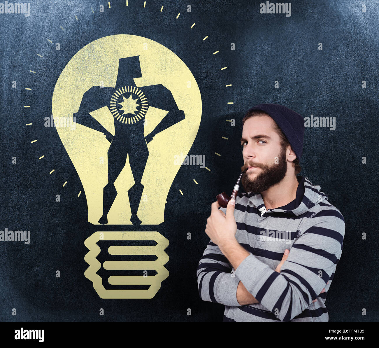 Composite image of portrait of serious hipster smoking pipe Stock Photo ...