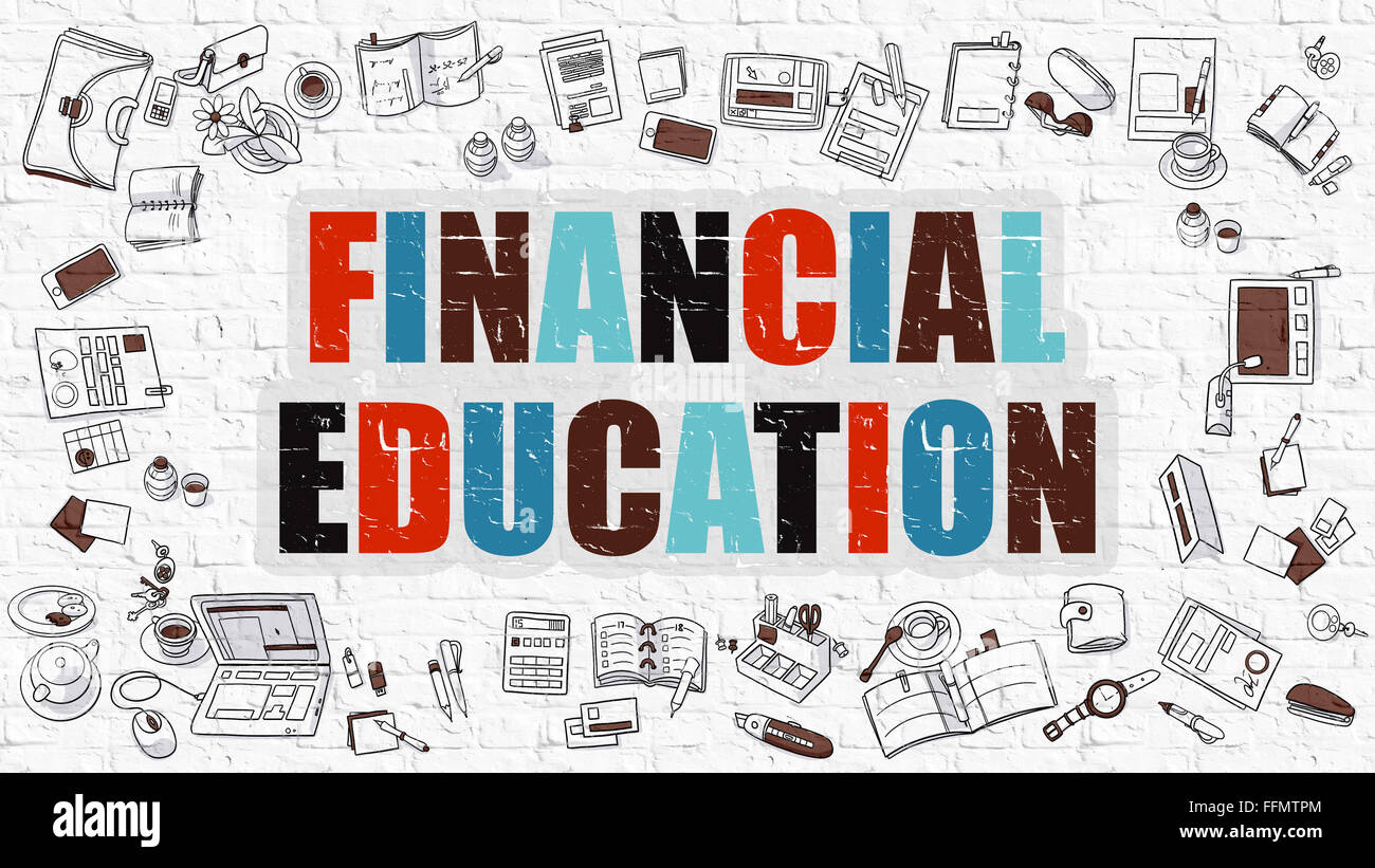 Multicolor Financial Education on White Brickwall. Doodle Style Stock ...