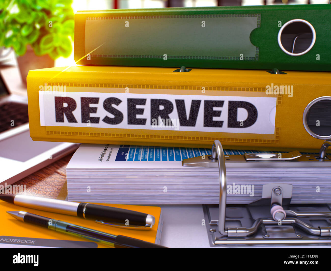 Reserved on Yellow Office Folder. Toned Image Stock Photo - Alamy