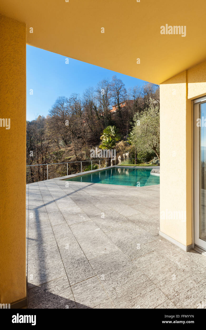 architecture, terrace with pool, view from the porch Stock Photo - Alamy