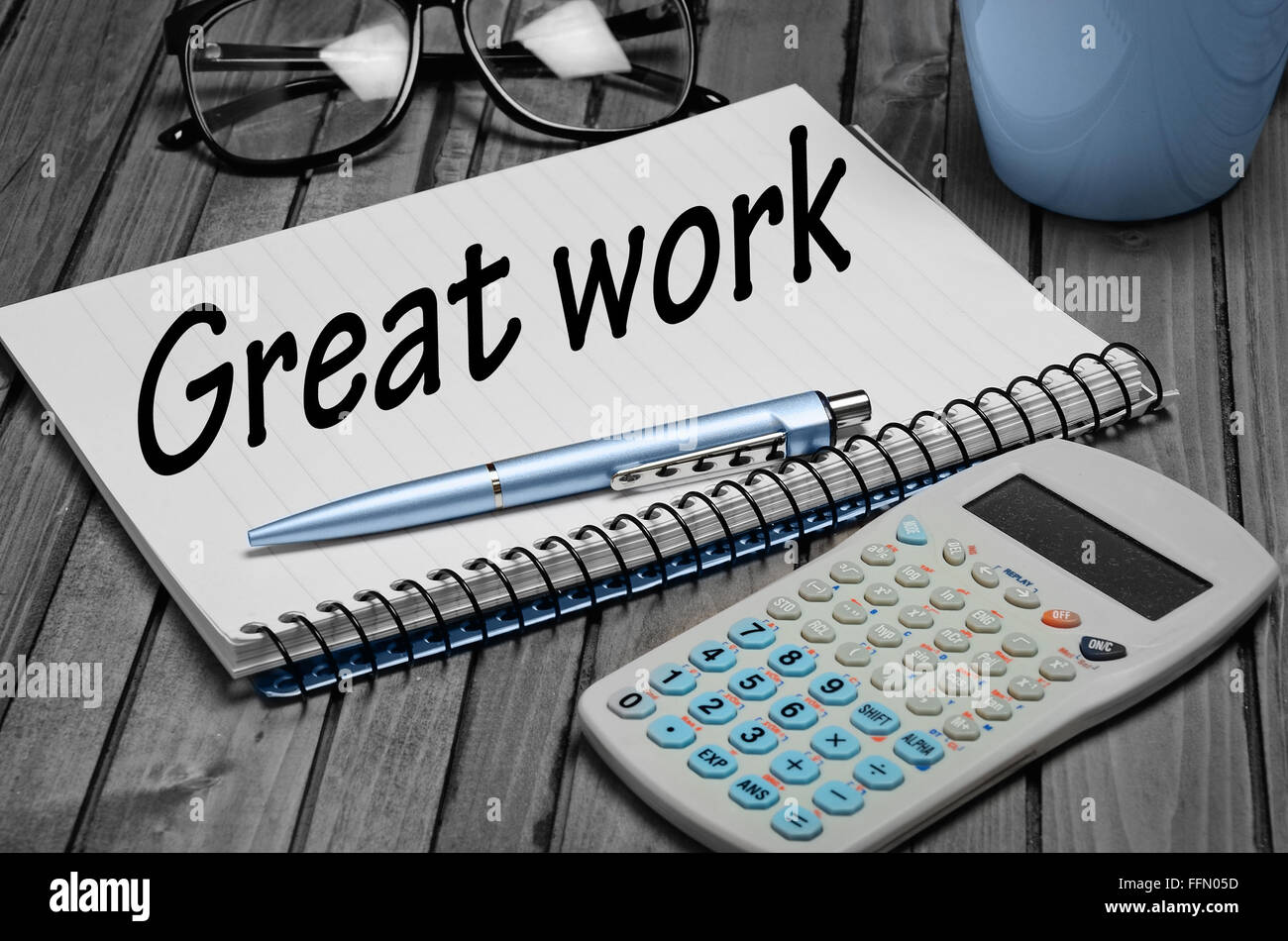 Great work word on notepad Stock Photo - Alamy
