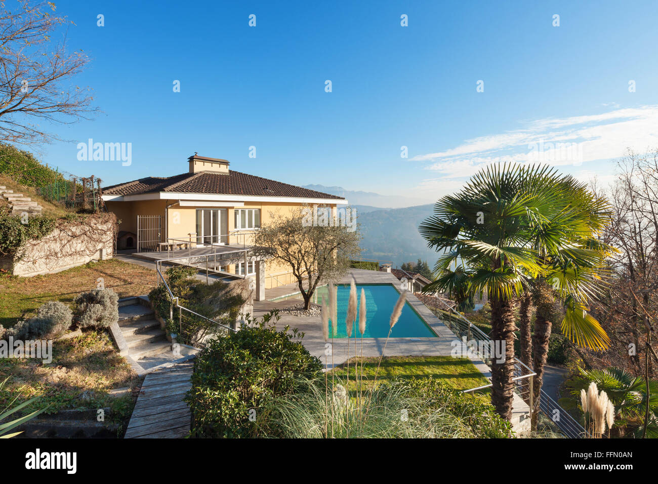 Architecture, house with pool and panoramic view Stock Photo - Alamy