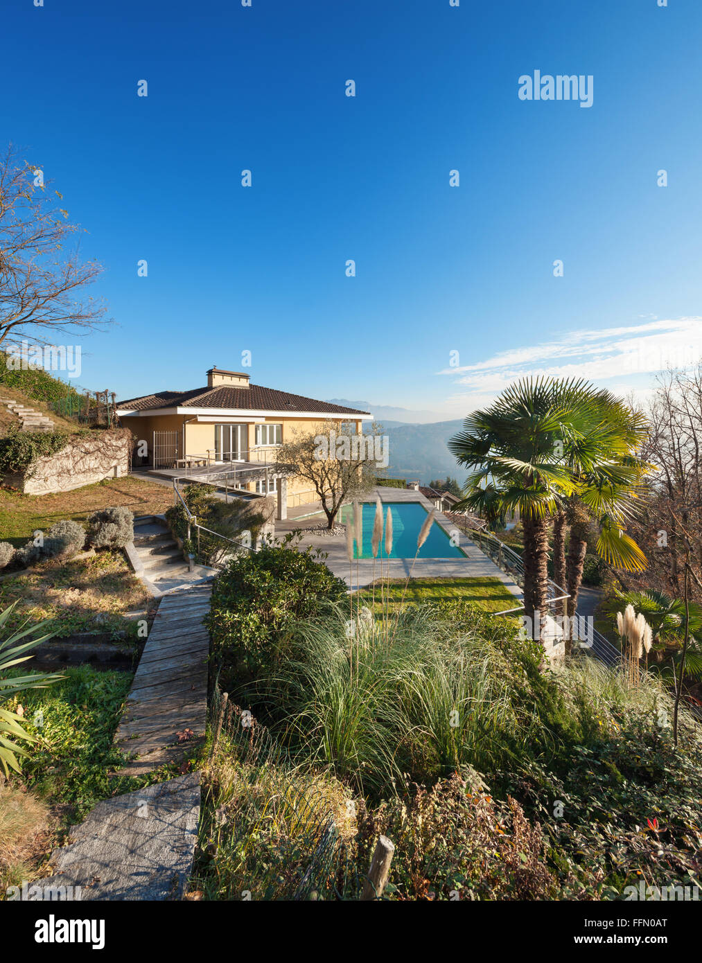 Architecture, house with pool and panoramic view Stock Photo - Alamy