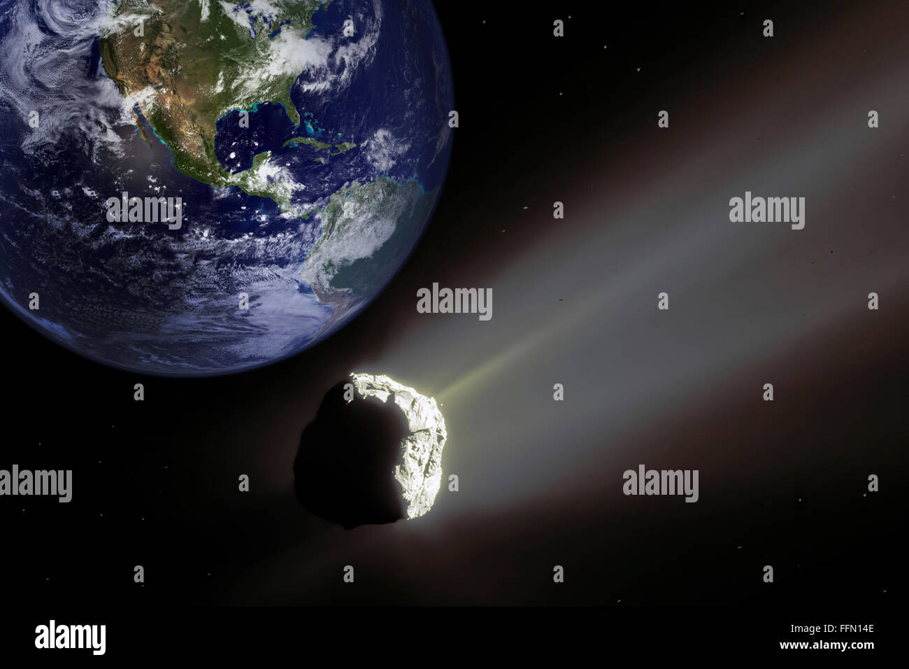 Big Asteroid Closing to the Earth Planet. Apocalypse Concept. "Elements ...