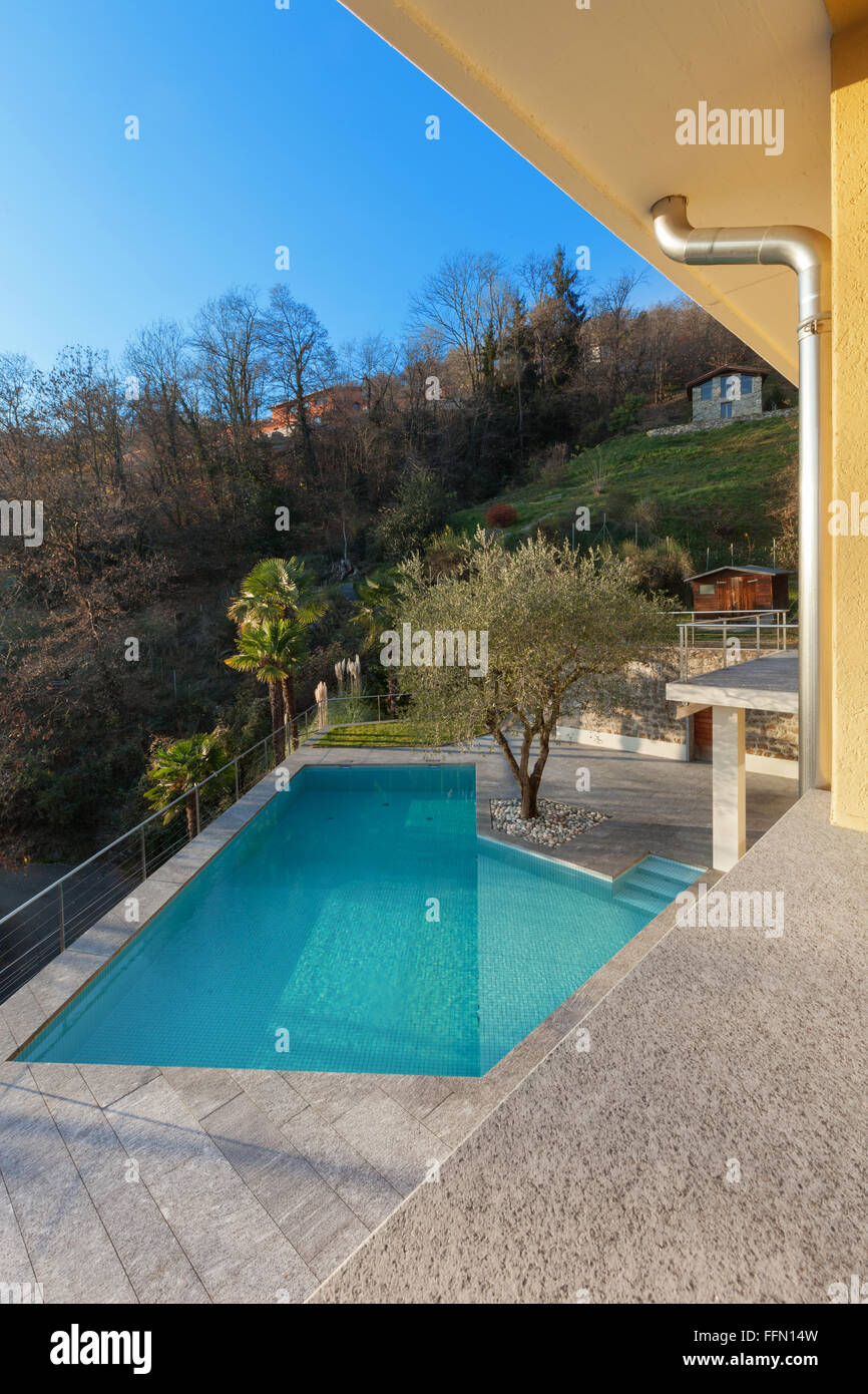 architecture, terrace with pool, view from the window Stock Photo - Alamy