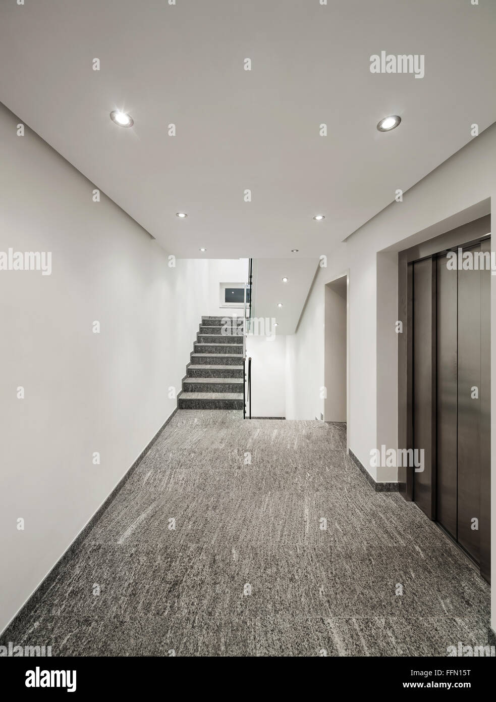 Interior of a modern apartment building, corridor with elevator Stock ...