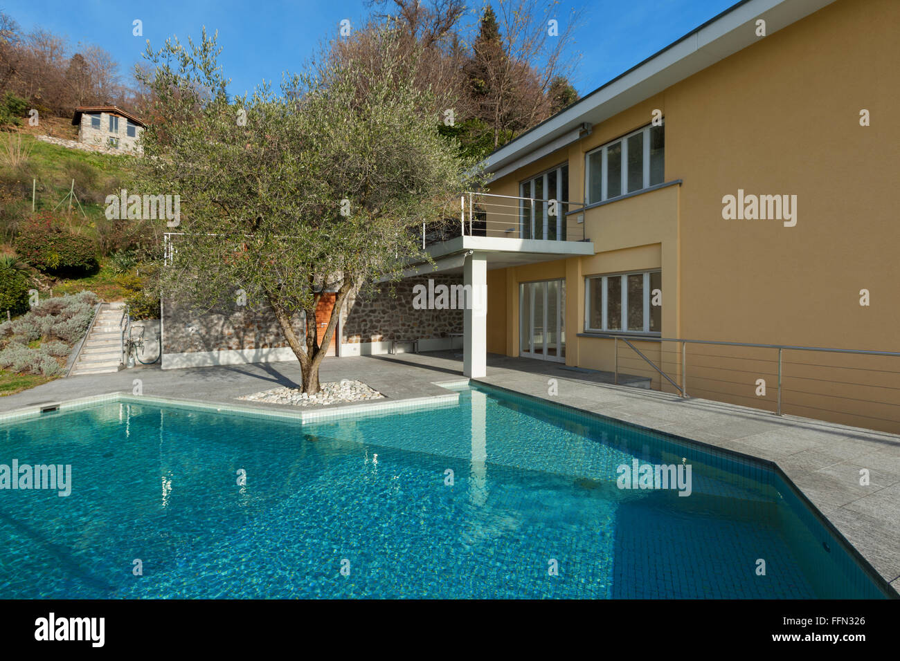 architecture, exterior of a modern building with pool Stock Photo - Alamy