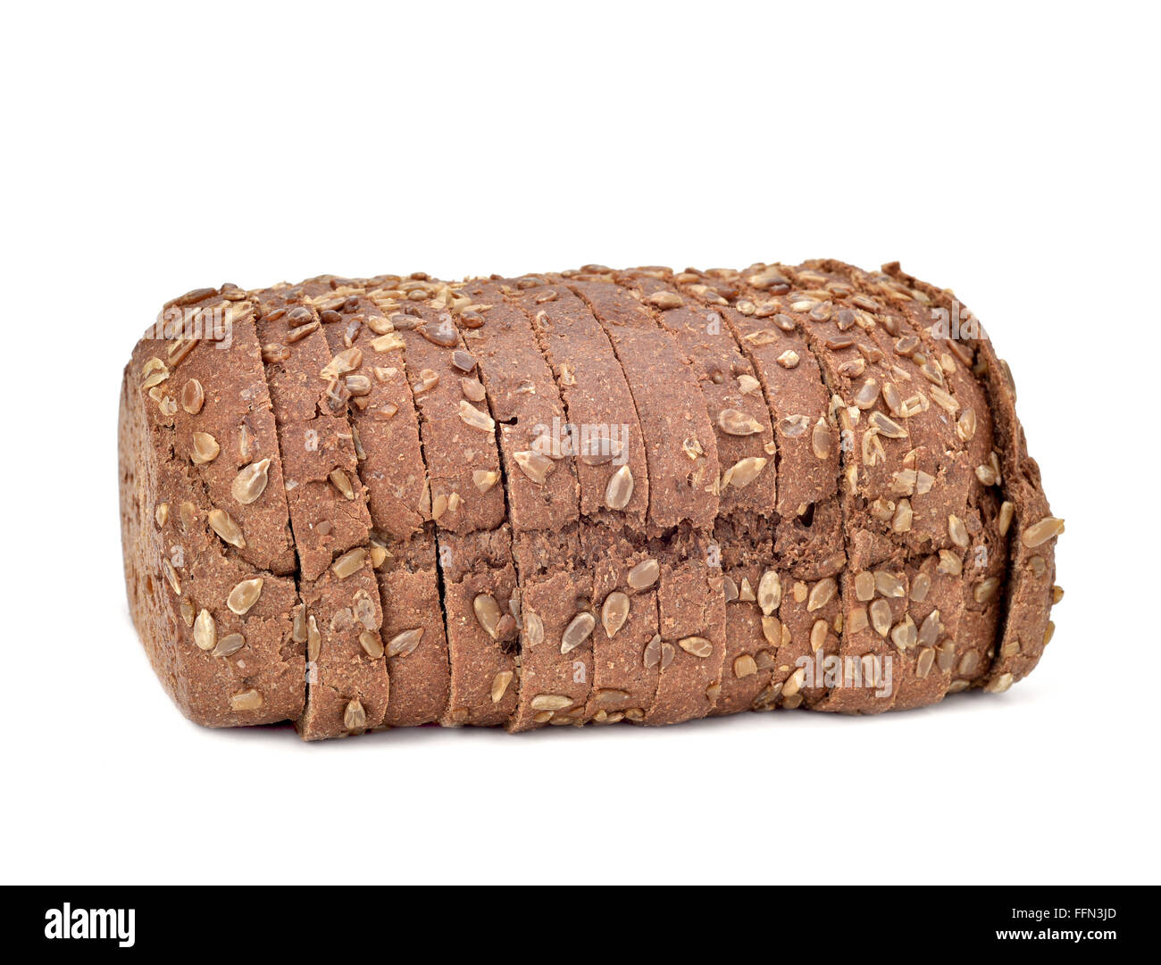 a sliced loaf of rye bread on a white background Stock Photo - Alamy