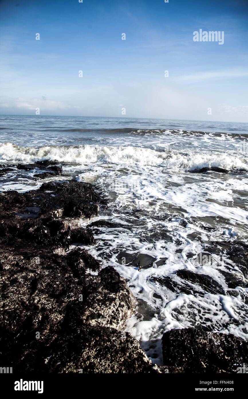 sea water waves winter left cold ice swell sea Kent beach tide Stock ...