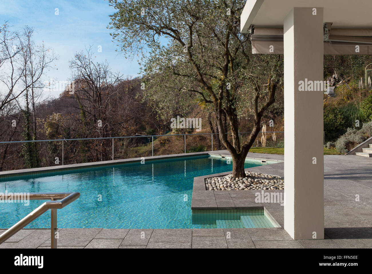 architecture, exterior of a modern building with pool, detail Stock ...