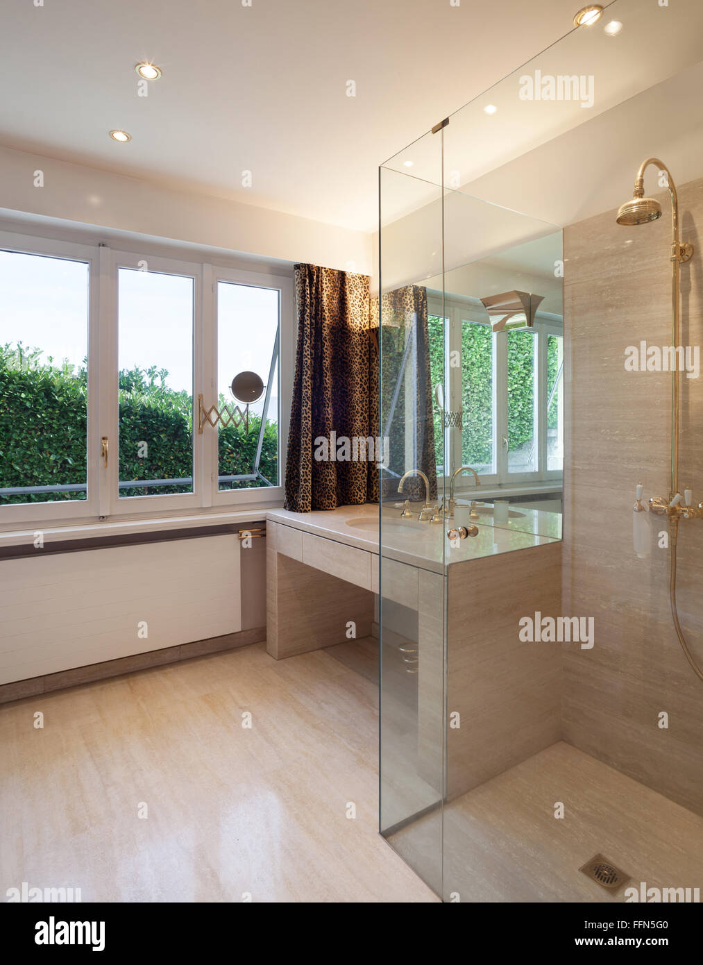 Interior, modern bathroom of an house, shower and sink Stock Photo - Alamy